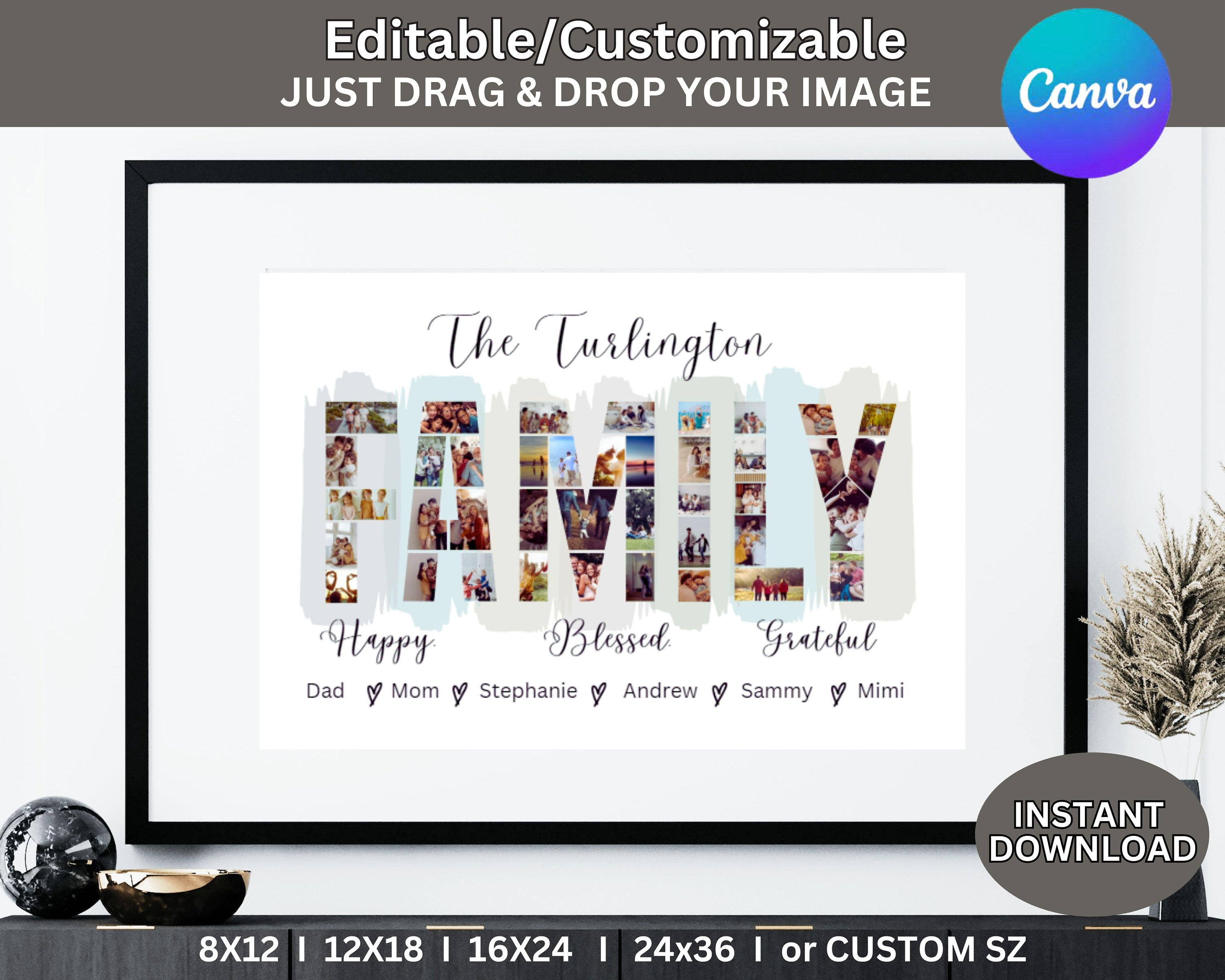 40-photo FAMILY Word Collage TEMPLATE Printable Wall Decor - Etsy