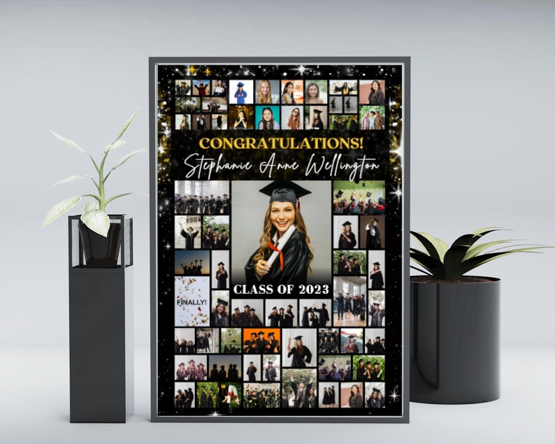 Editable 2023 Graduation Collage Poster Canva TEMPLATE 60 Photos Black ...