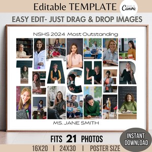 Editable 21-photo TEACHER Word Collage Canva TEMPLATE Awards Day Poster ...