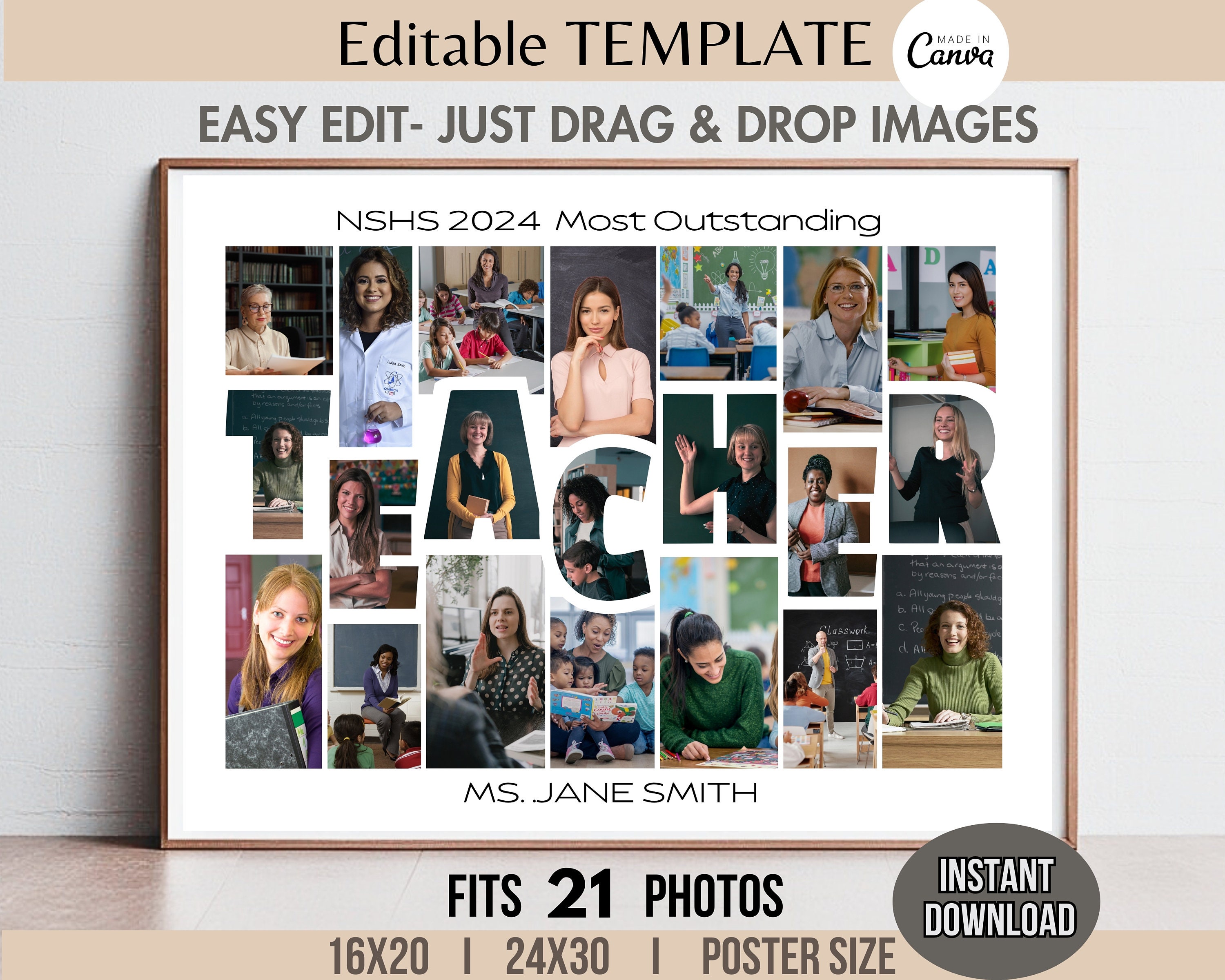 Editable TEACHER Photo Collage Canva TEMPLATE, Custom Printable Awards ...