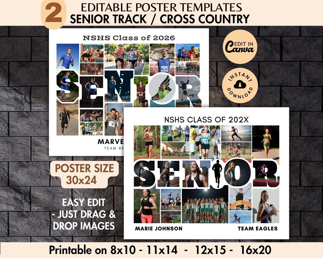 SENIOR Cross Country/track Photo Collage Poster TEMPLATE Printable ...