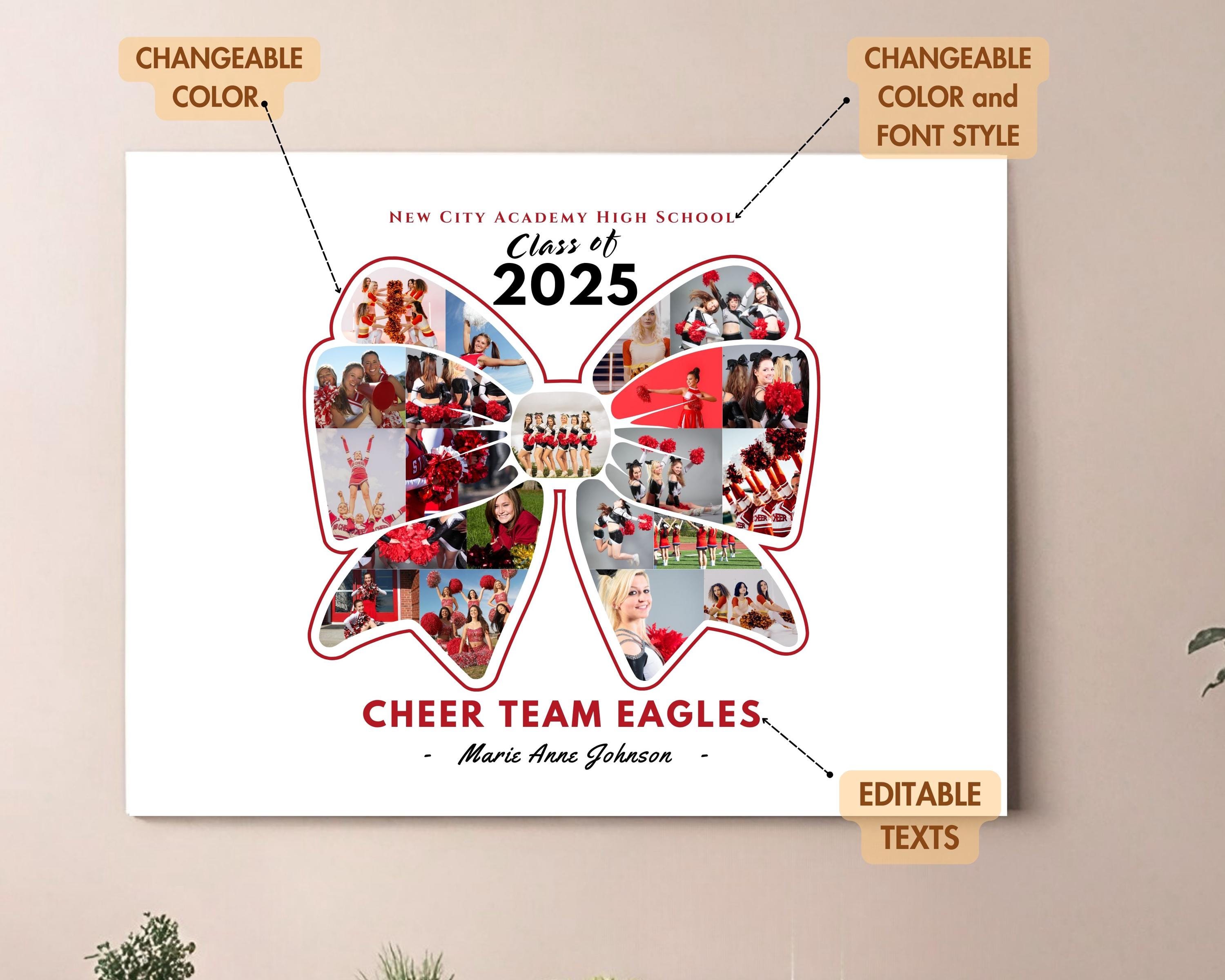 Hair Bow CHEER Photo Collage Frame Editable Canva TEMPLATE Sports Team ...