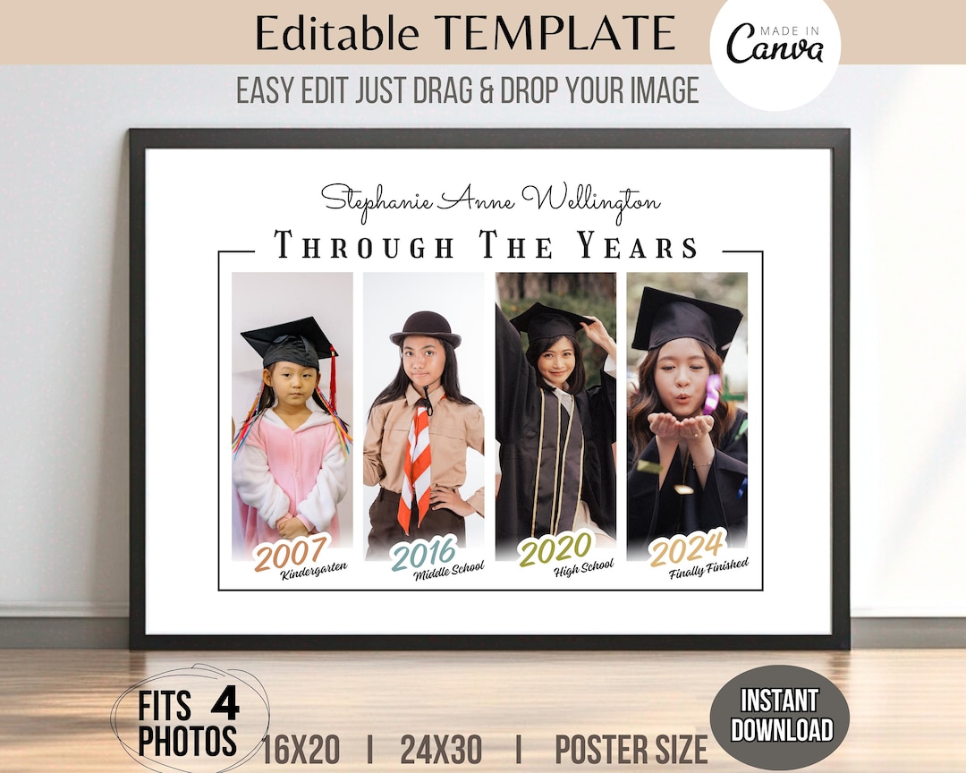 Editable 2024 Graduation 4-pic Photo Collage Canva TEMPLATE ...