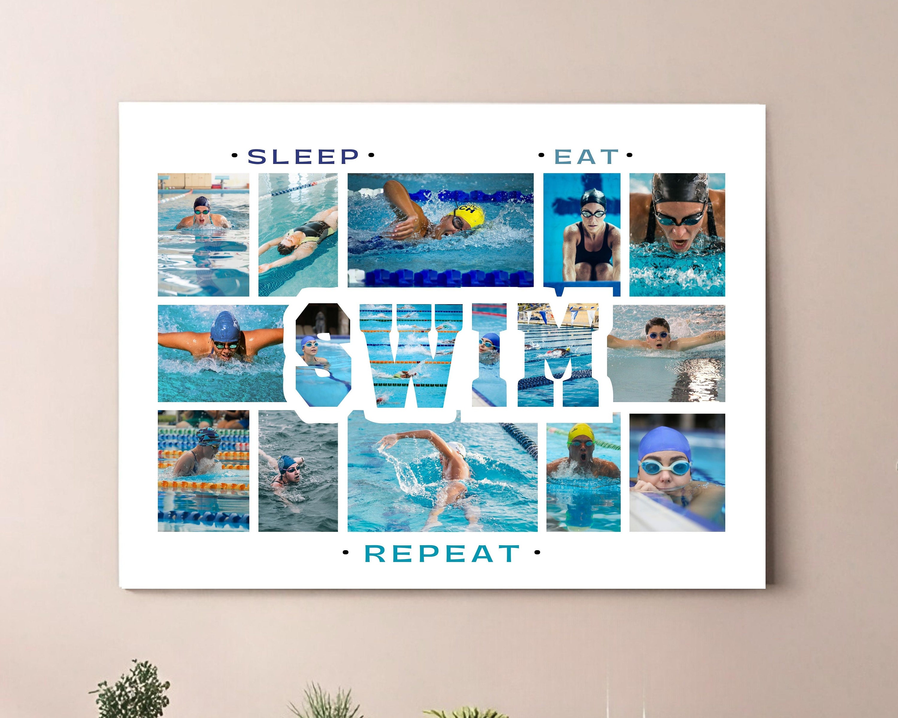 Editable 16-photo SWIM Collage Canva TEMPLATE Sports Team Poster Banner ...