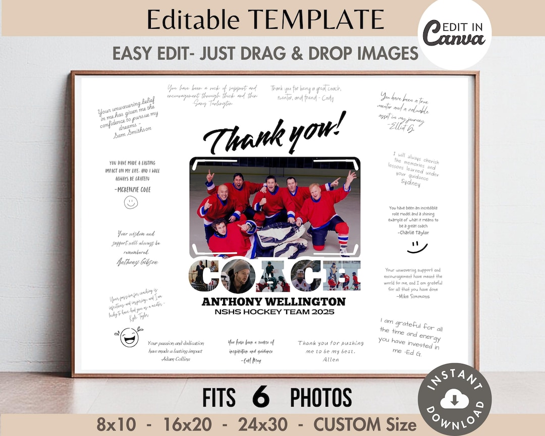 Hockey COACH Signing Frame Canva TEMPLATE Custom Photo Collage Sports ...