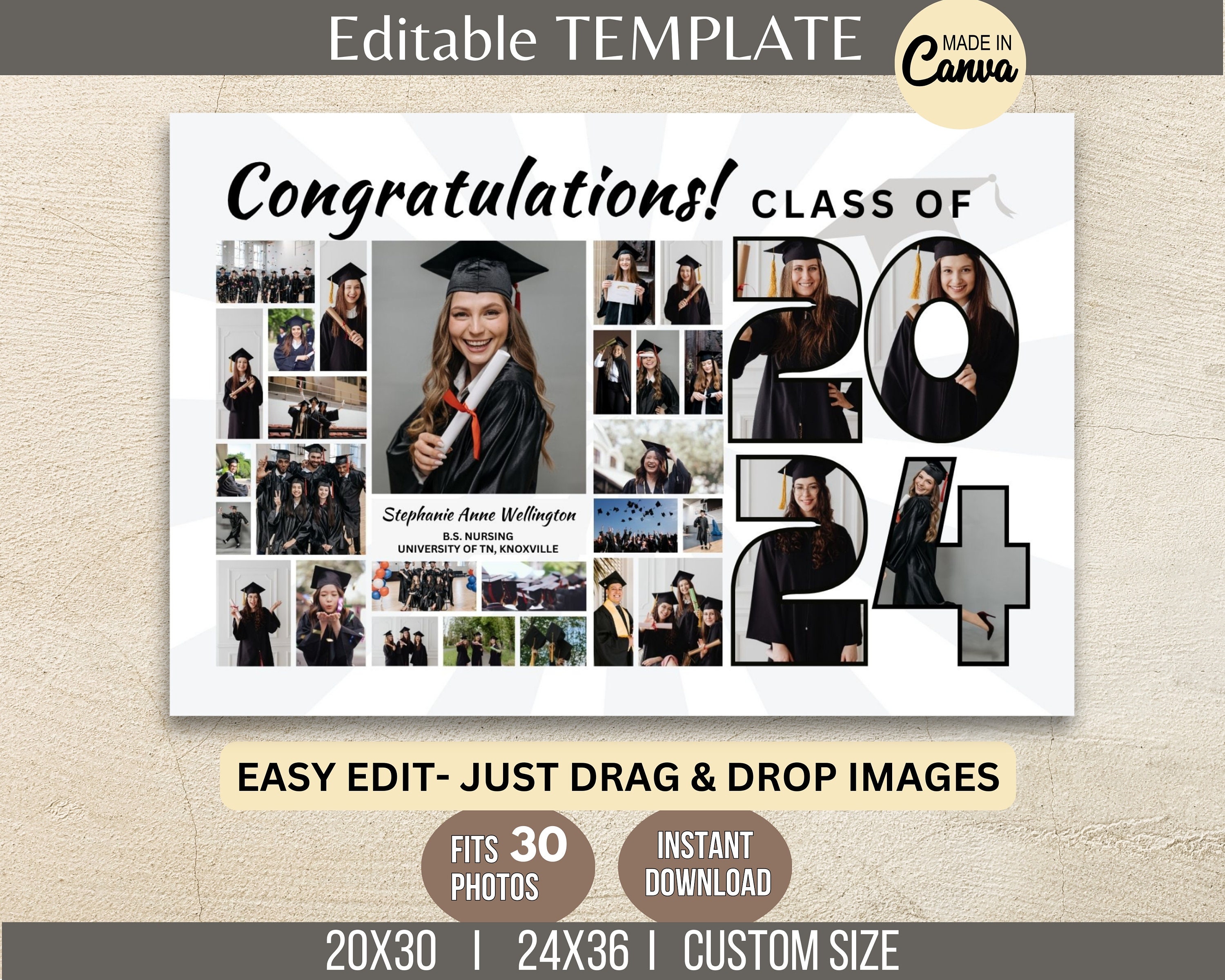 2024 Graduation Photo Collage Horizontal Poster TEMPLATE 30-picture ...