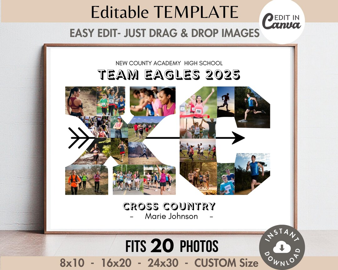XC Cross Country Photo Collage Frame Editable TEMPLATE Printable Custom ...