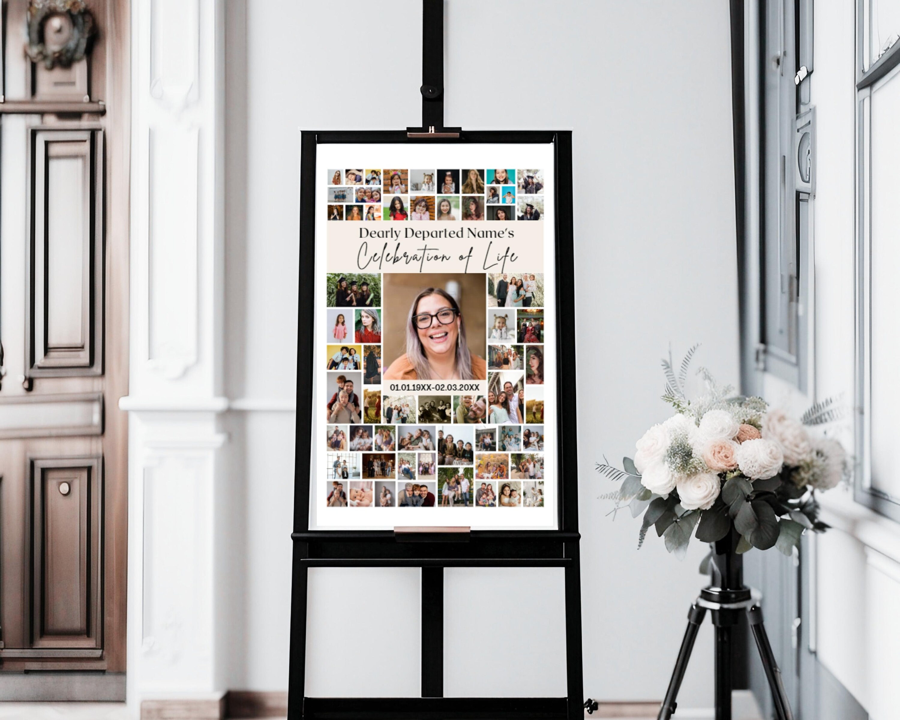 Editable Memorial Photo Collage Canva TEMPLATE, Printable 60-pic ...