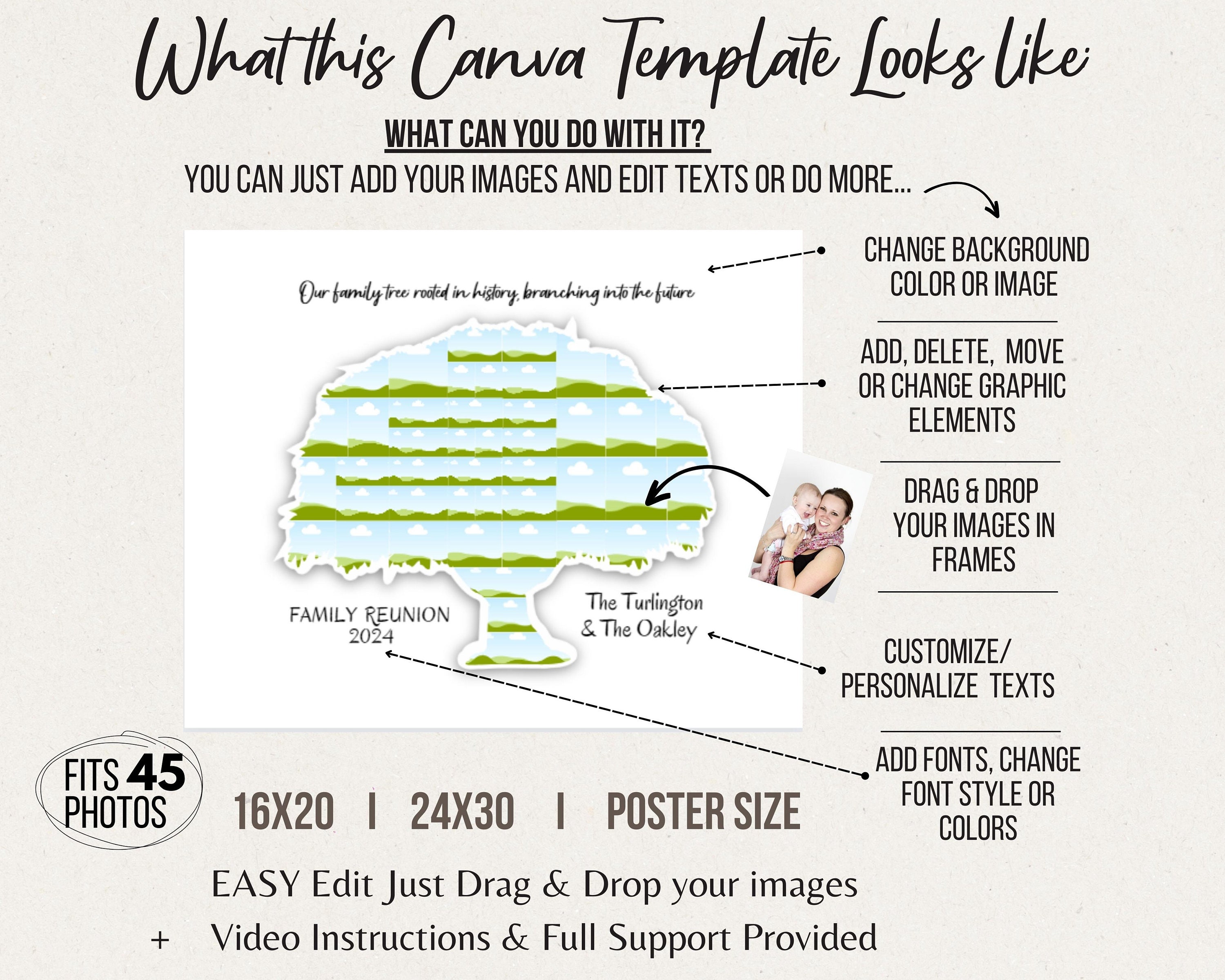 45-photo Family Tree Collage Portrait Gift Printable Wall Art - Etsy