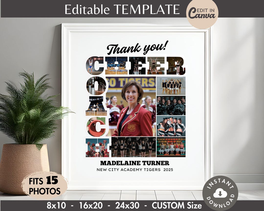 Cheer COACH Word Photo Collage Frame TEMPLATE, Printable Custom ...