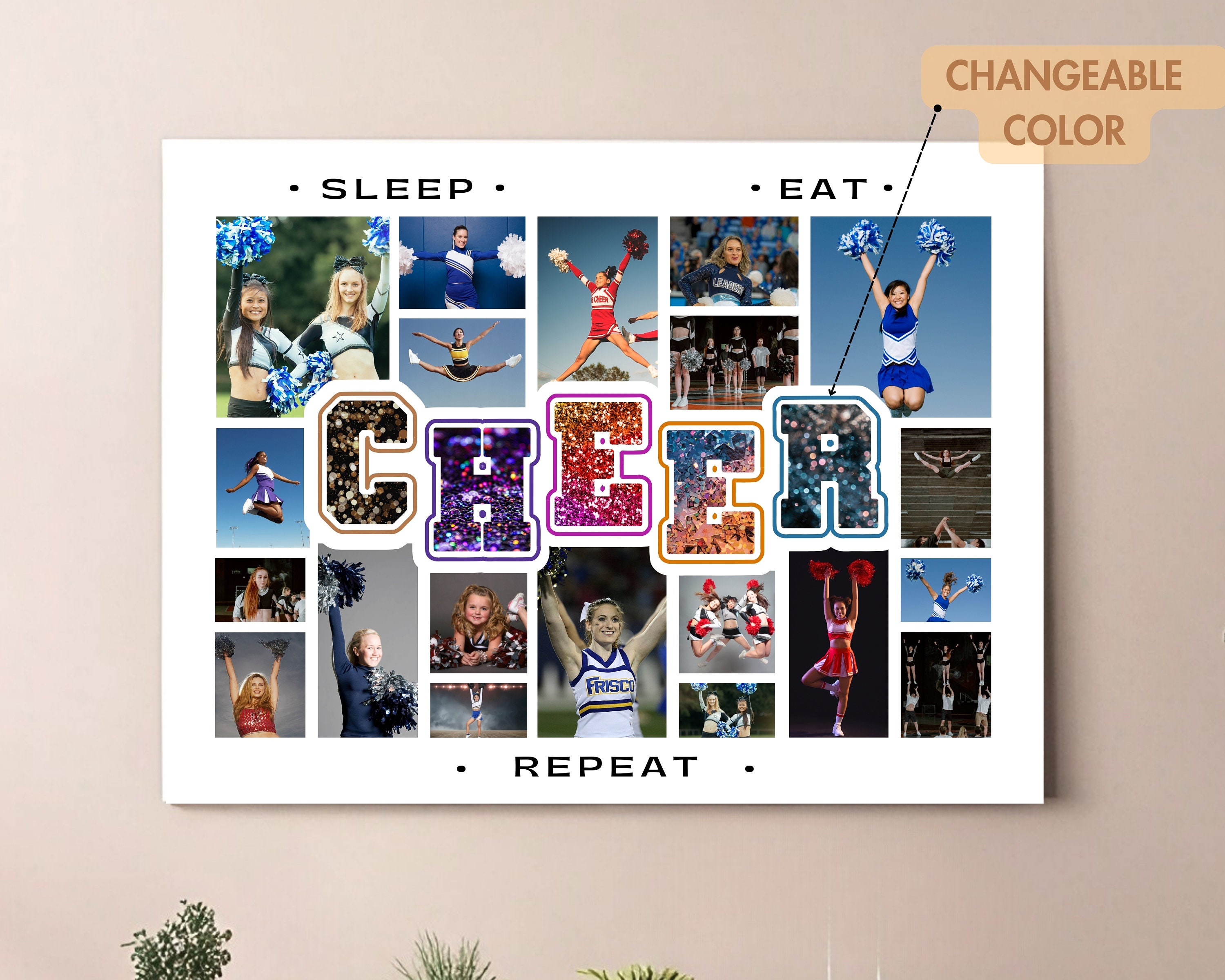 Editable 25-photo CHEER Word Collage Canva TEMPLATE Sports Team Poster ...