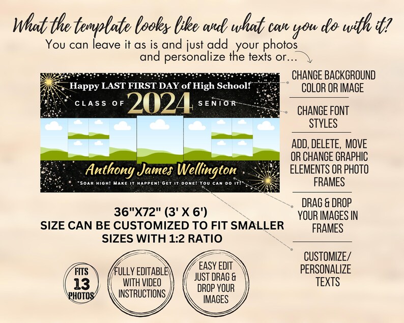 3'x6' Editable BANNER Canva TEMPLATE Graduation Photo Collage Senior ...