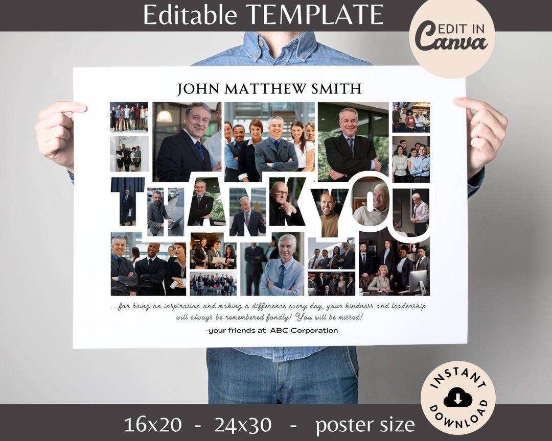 Editable THANK You Photo Collage Frame Canva TEMPLATE Printable Custom ...
