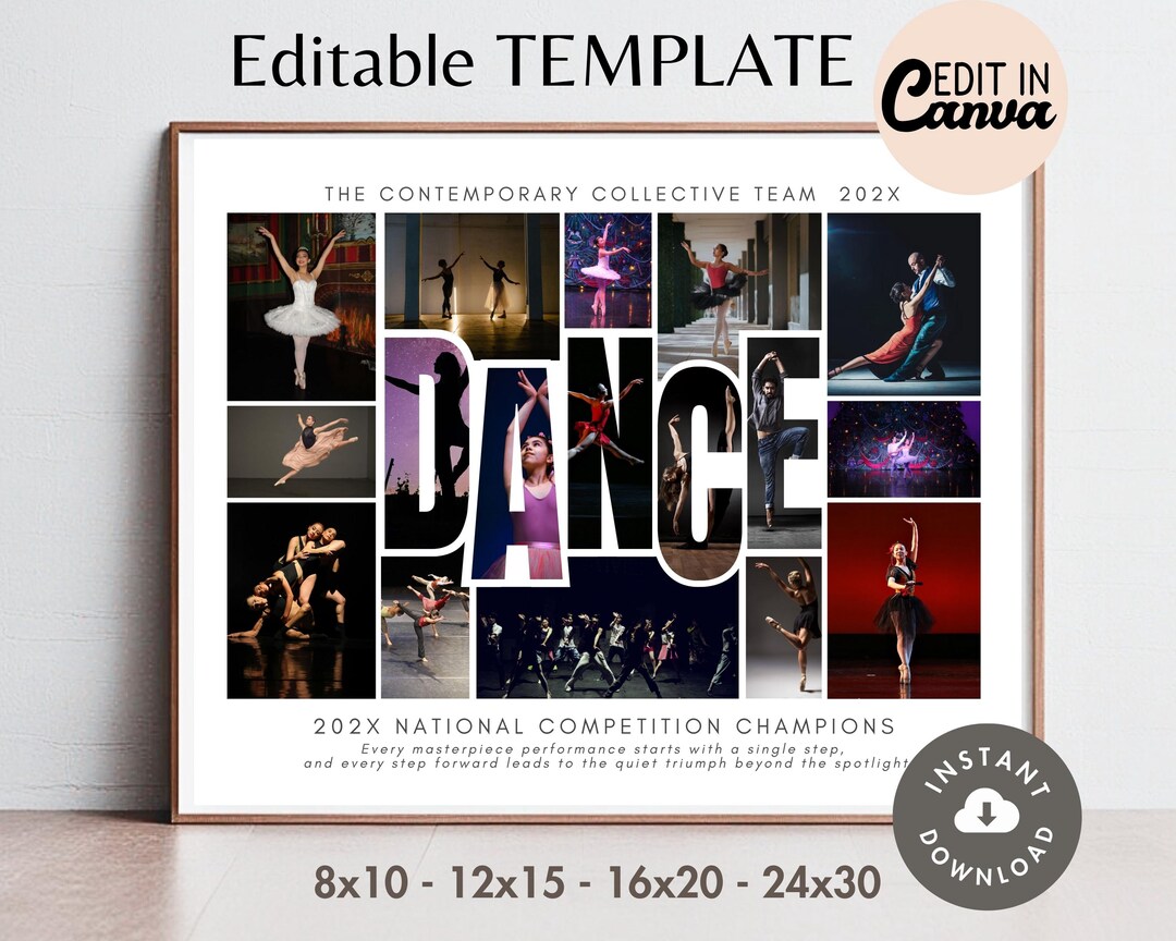 Editable DANCE Photo Collage Frame Canva TEMPLATE Custom Dancing ...