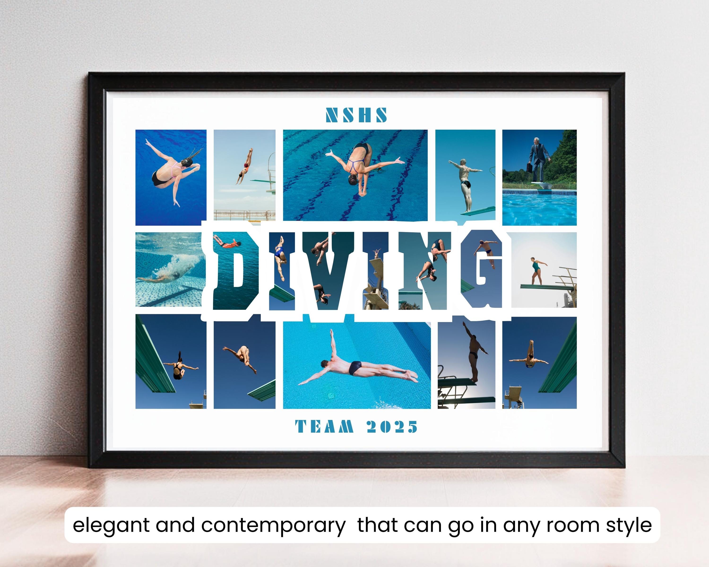 Editable DIVING Word Photo Collage Canva TEMPLATE Custom Sports Team ...