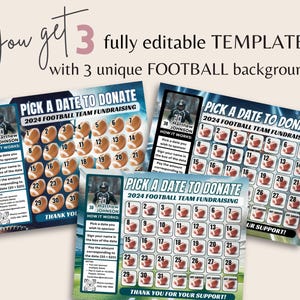 Editable FOOTBALL Fundraising Calendar Canva TEMPLATES, Printable Fill ...