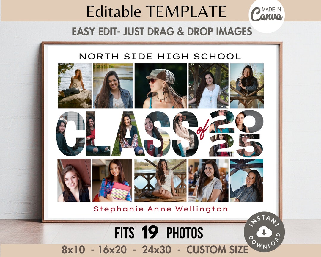 Editable CLASS of 2025 Photo Collage Poster TEMPLATE Customizable 19 ...