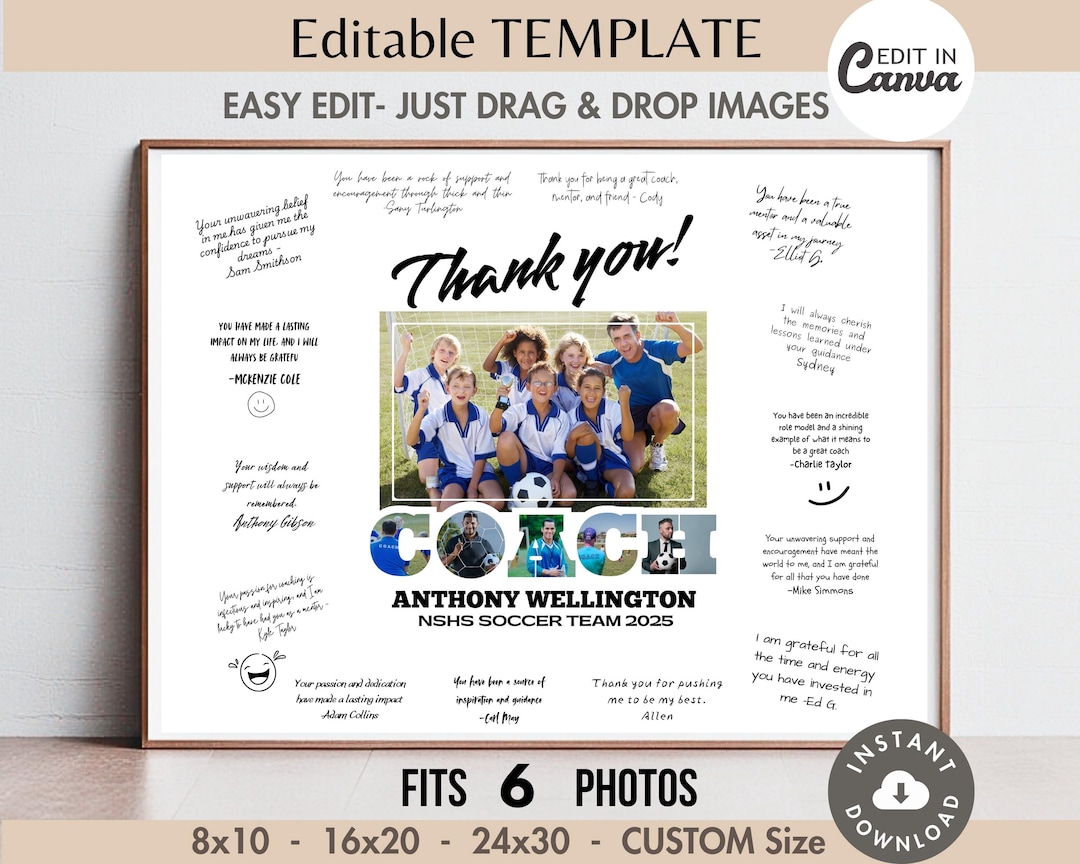 Soccer COACH Signing Frame Canva TEMPLATE Custom Photo Collage Sports ...