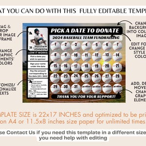Editable BASEBALL Fundraising Calendar Canva TEMPLATE Customizable Fill ...
