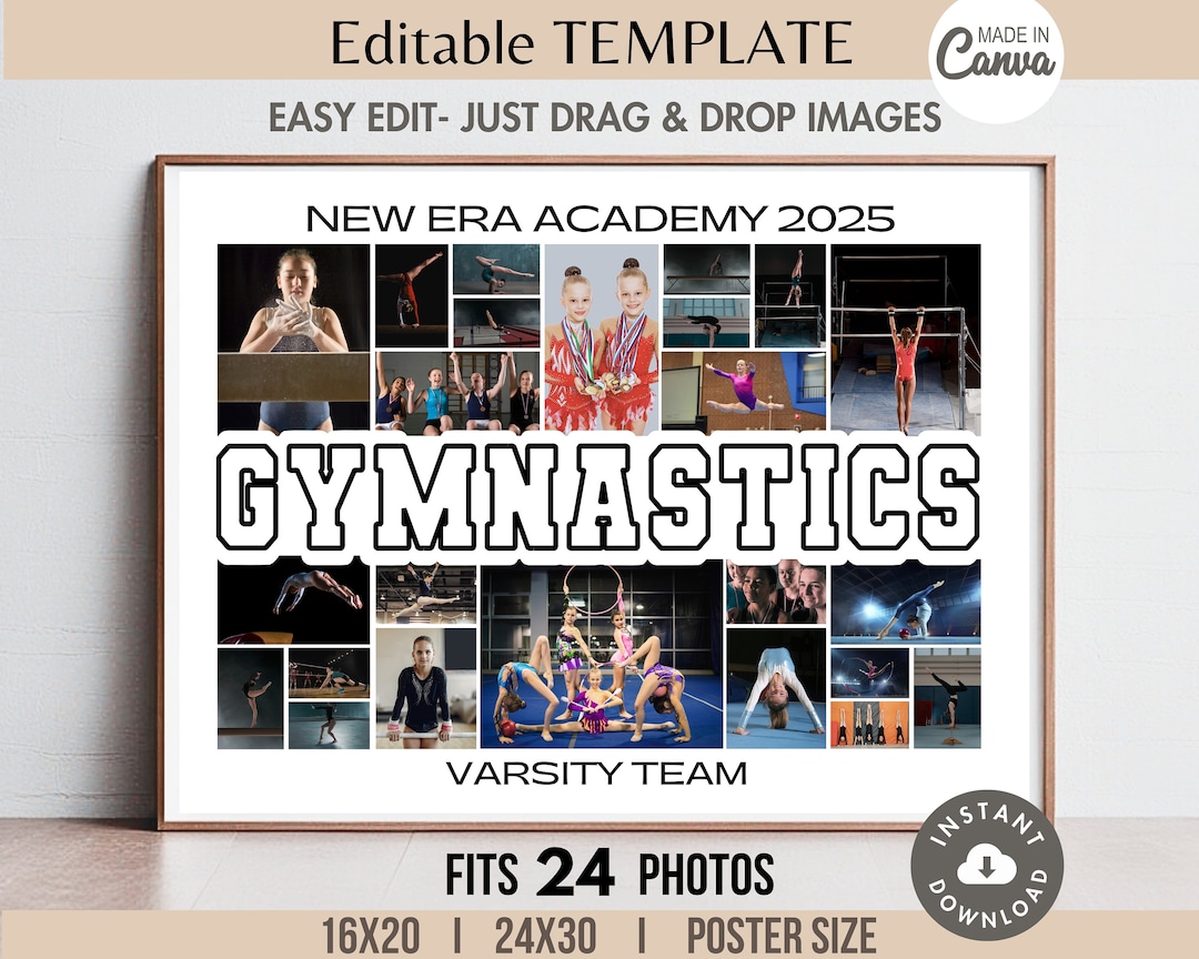 Editable 24-photo GYMNASTICS Collage Canva TEMPLATE Sports Team Poster ...