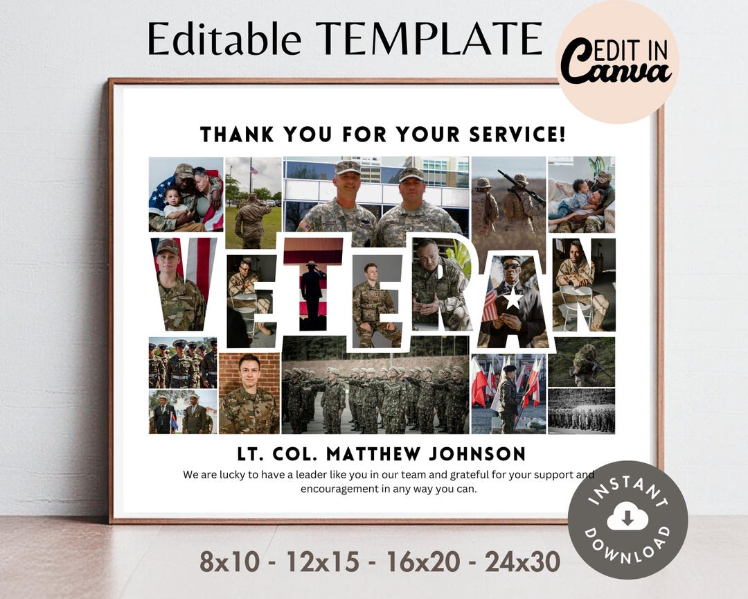 Editable VETERAN Photo Collage Frame TEMPLATE Custom Military ...