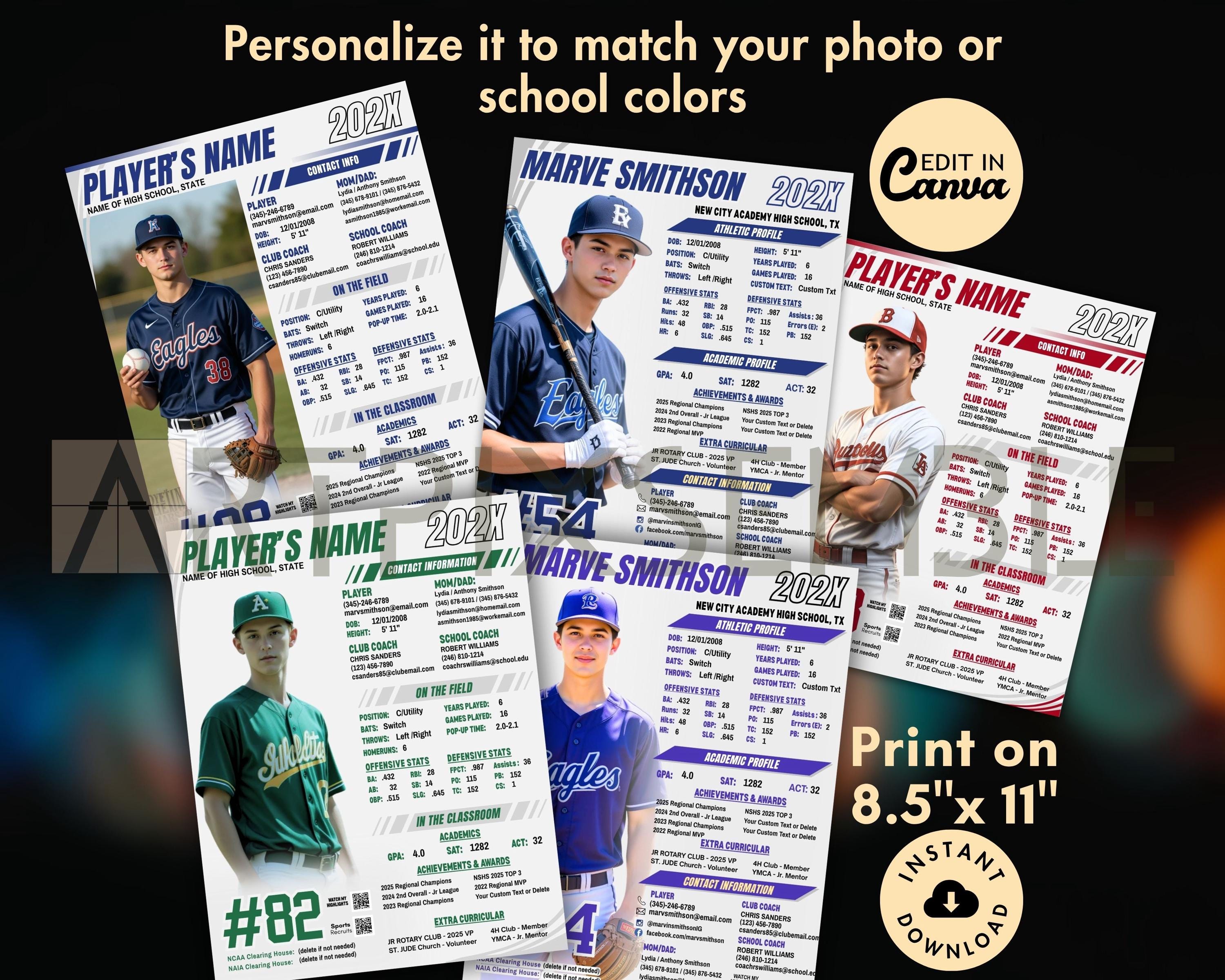 2-editable Player Profile Sheet TEMPLATES, Any Sports Athlete Photo ...