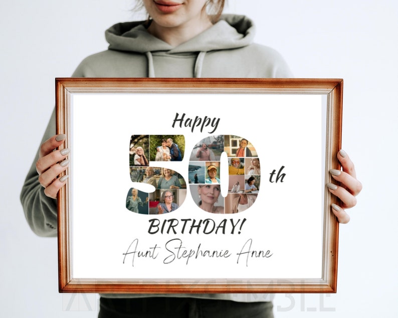 Editable 50th Birthday Anniversary Photo Collage Canva Template Number ...