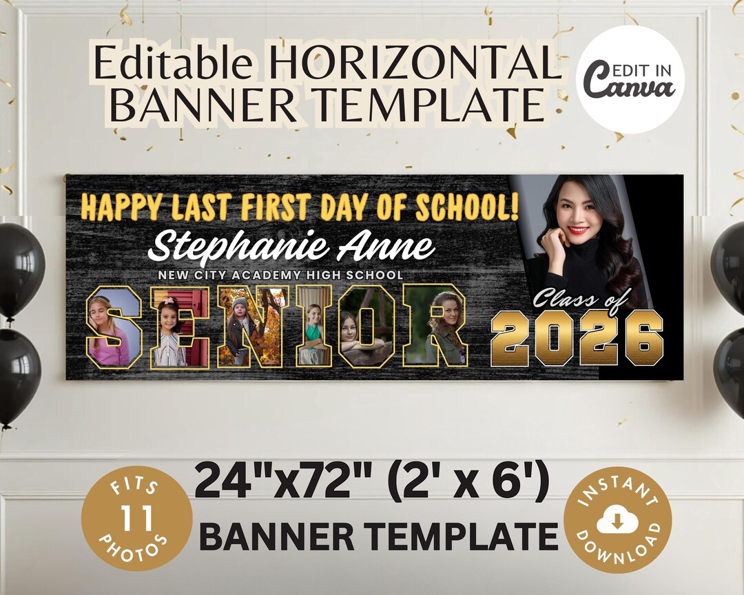 2'x6' Last First Day of School Senior 2026 BANNER Photo Collage ...