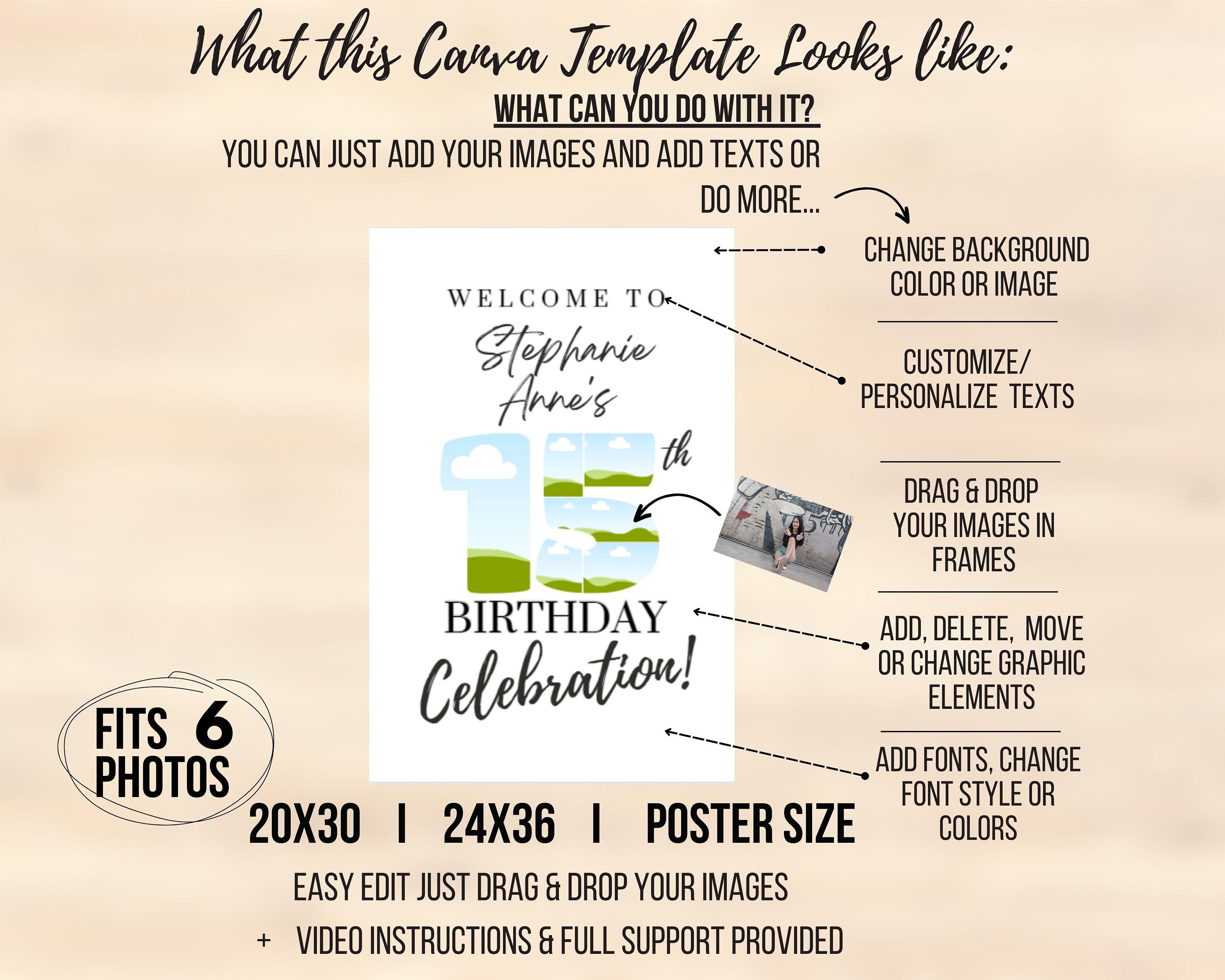 15th Birthday Photo Collage TEMPLATE Number 15 Quinceñera - Etsy