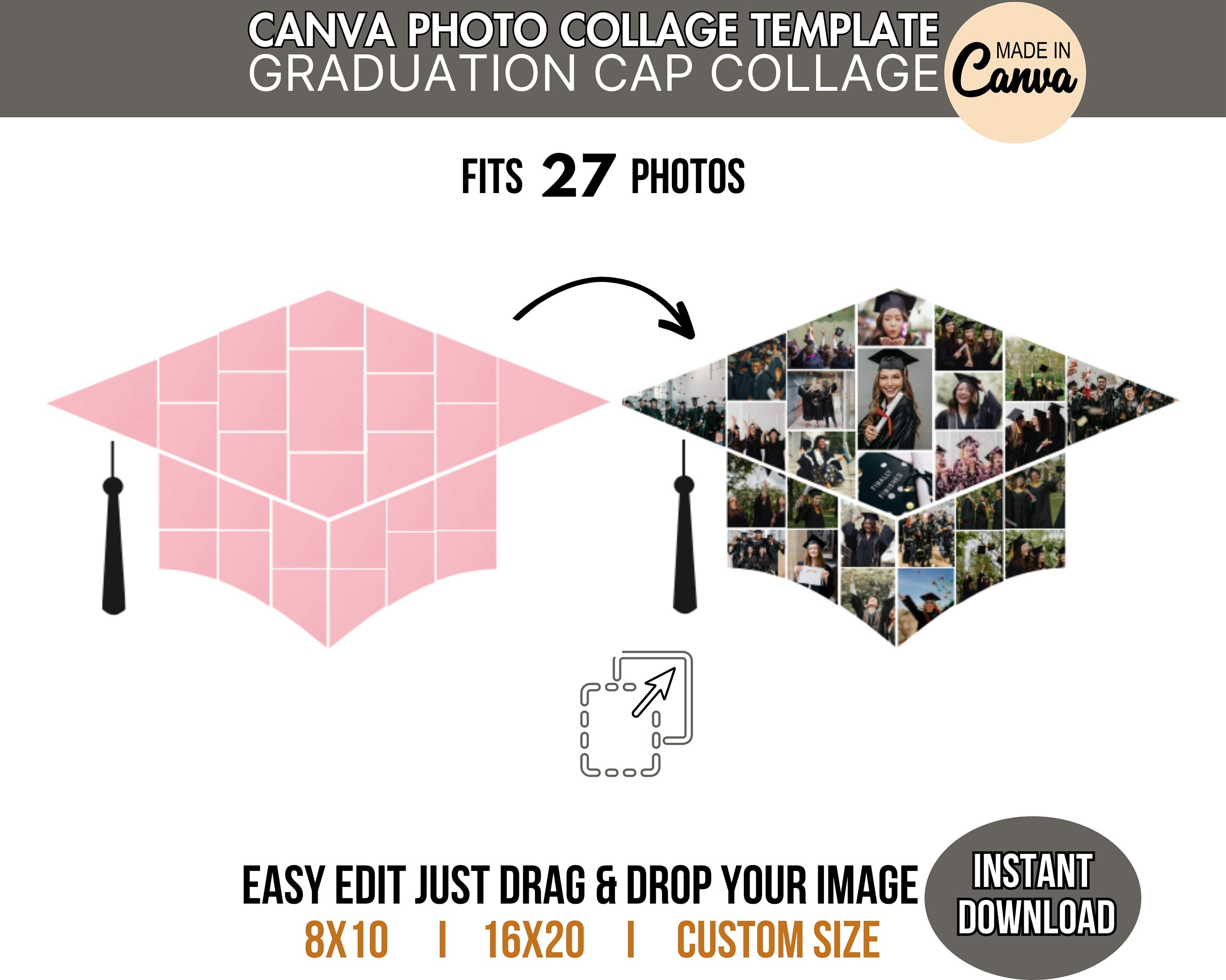 Graduation CAP Photo COLLAGE Design Project Poster Class Portrait for ...