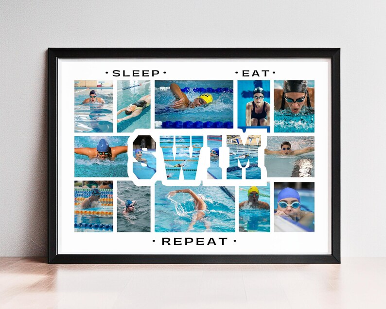 Editable 16-photo SWIM Collage Canva TEMPLATE Sports Team Poster Banner ...