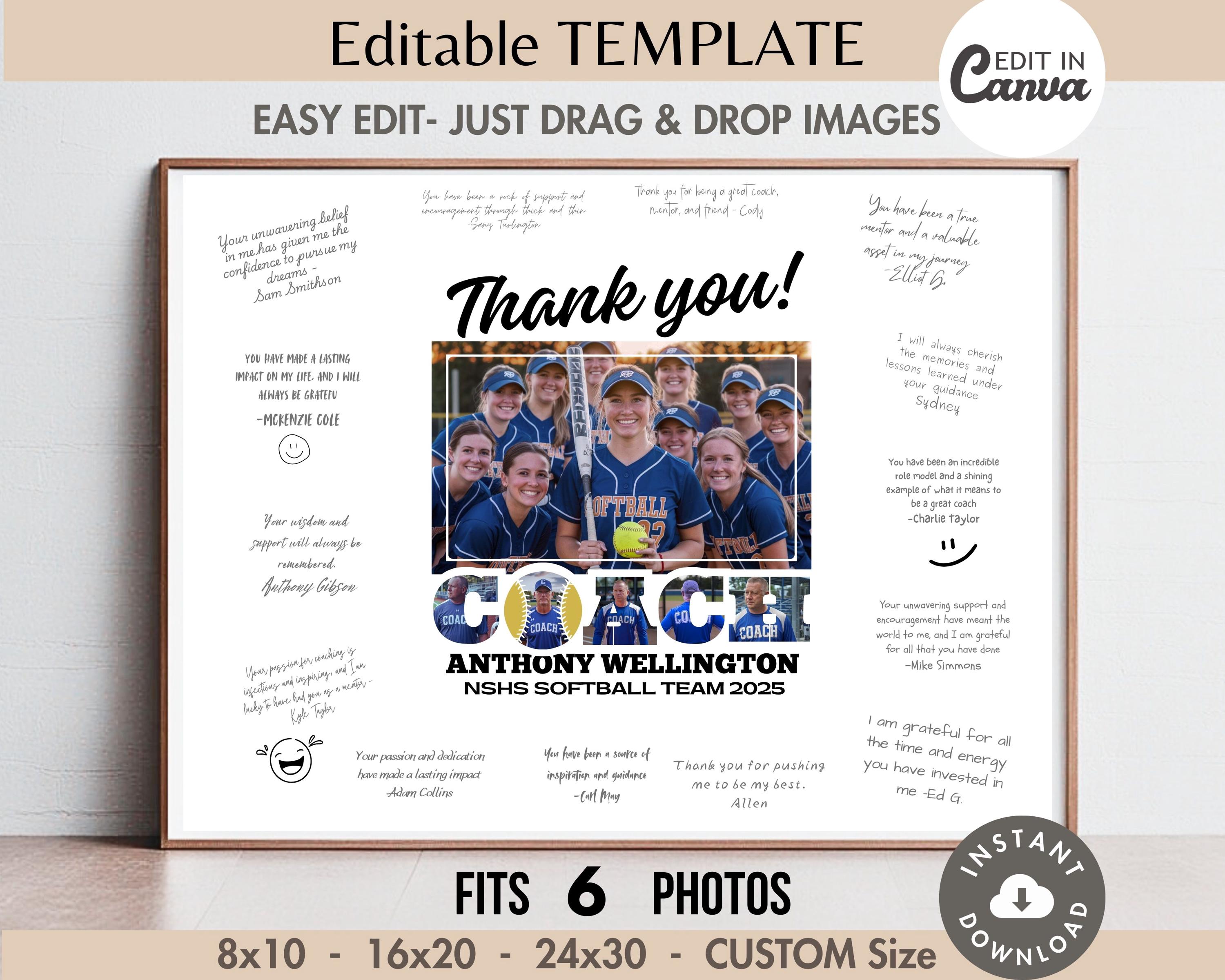 Softball COACH Signing Frame Canva TEMPLATE Custom Photo Collage Sports ...