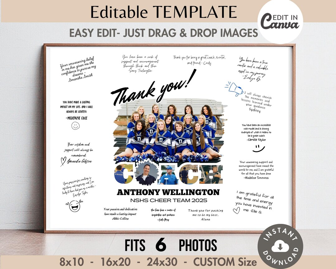 Editable Cheer COACH Signing Frame TEMPLATE Printable Squad Team Write ...