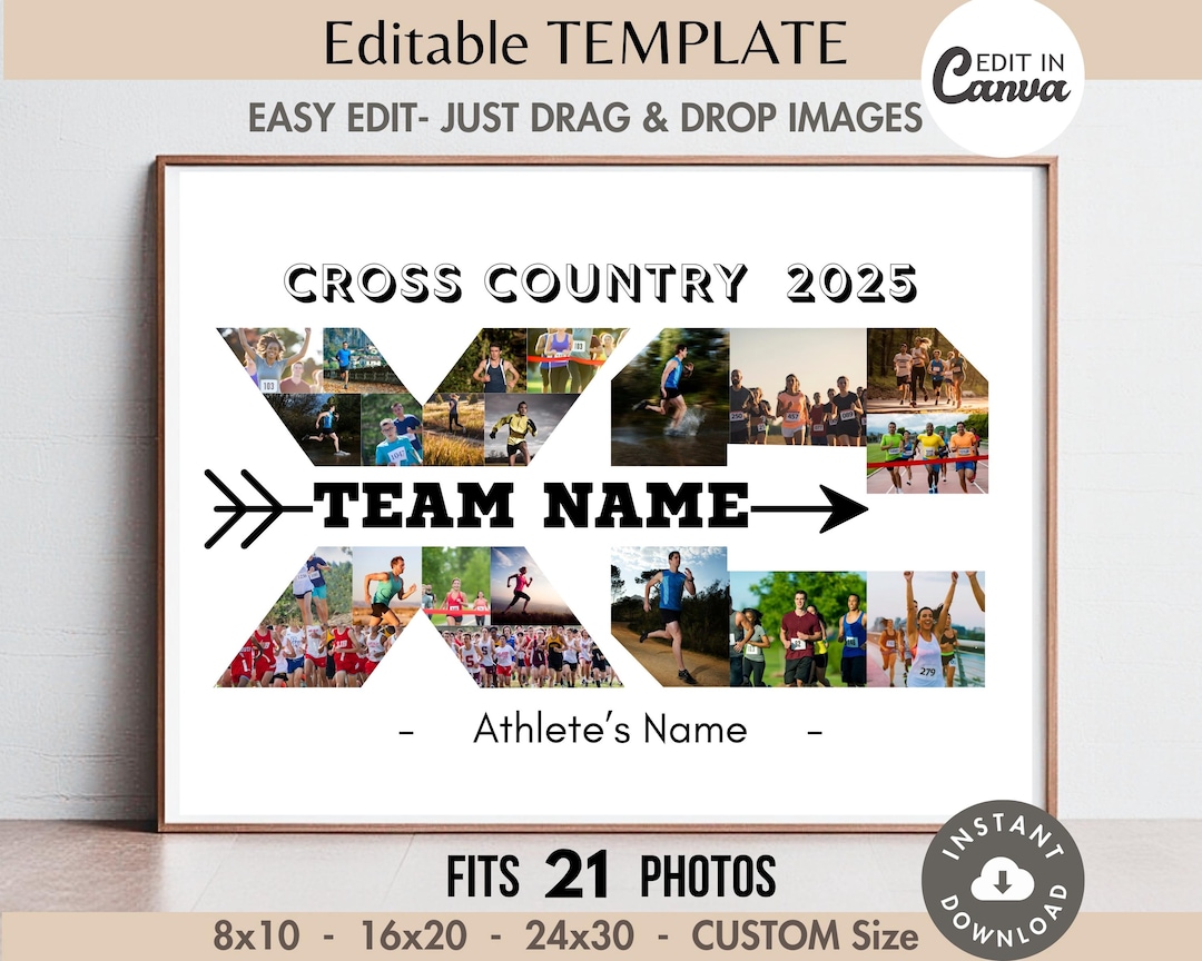 XC Cross Country Photo Collage Frame TEMPLATE Personalized Printable ...