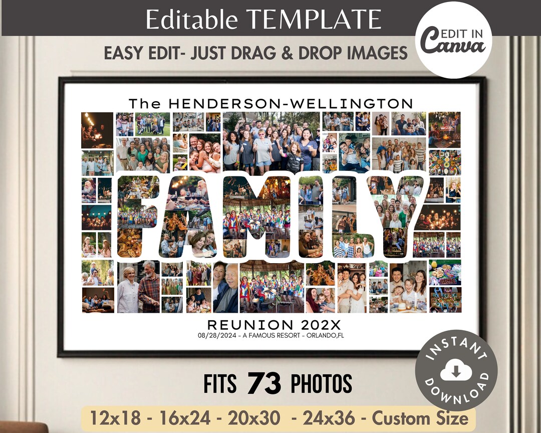 Editable 73-photo FAMILY Word Collage TEMPLATE Custom DIY Printable ...