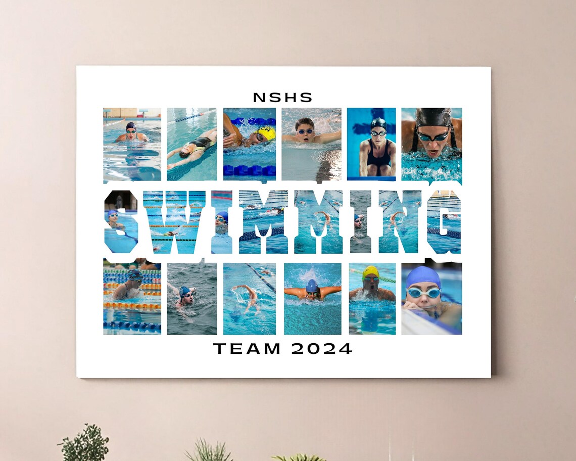 Editable 20-photo SWIMMING Collage Canva TEMPLATE Sports Team Poster ...