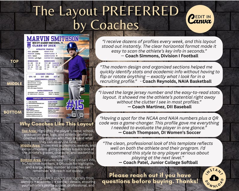 Any Sports Player Profile Sheet TEMPLATES Bundle Athlete Resume ...