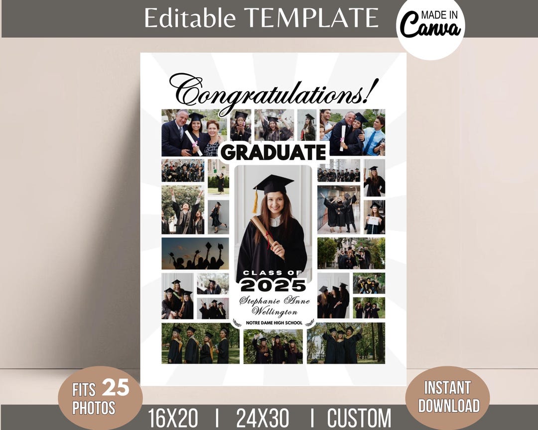 Editable GRADUATION Photo Collage Poster TEMPLATE, 25-picture Custom ...