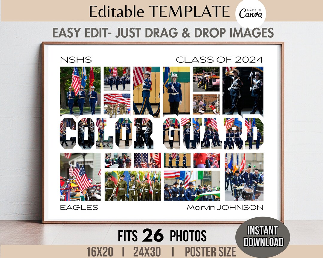 Editable 26-photo Color GUARD Word Collage Canva TEMPLATE Team Poster ...