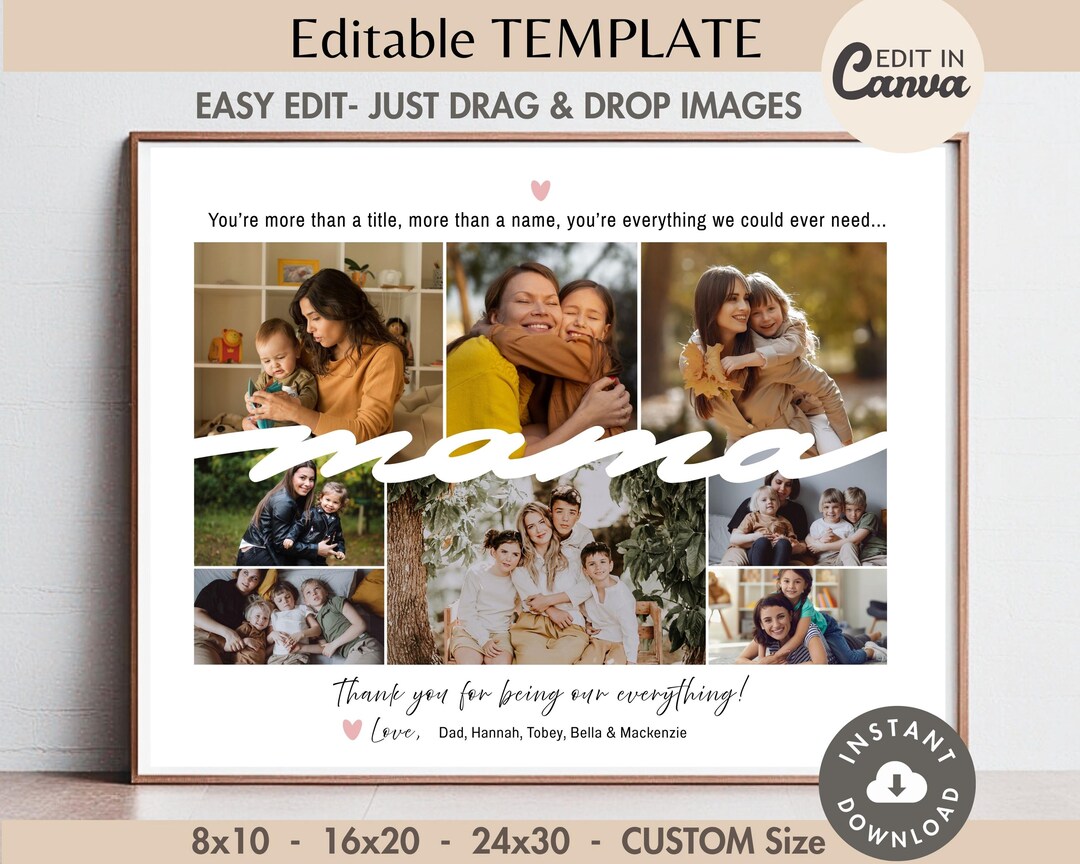 Editable MAMA Photo Collage Cursive Font Frame TEMPLATE Customizable ...