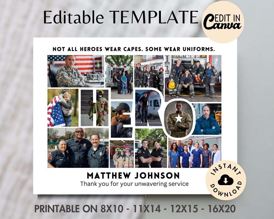 Editable HERO Photo Collage Poster Template Custom DIY Printable ...