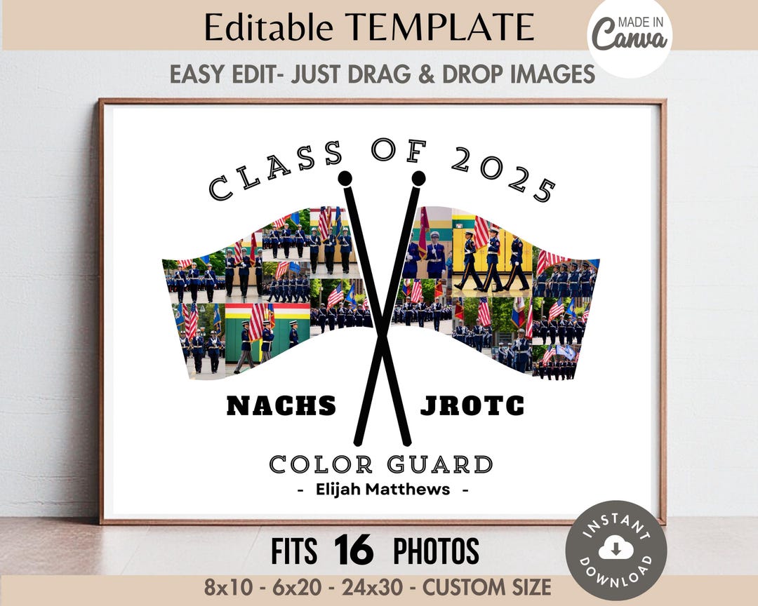Color Guard Flags Photo Collage Frame TEMPLATE Editable in Canva Custom ...