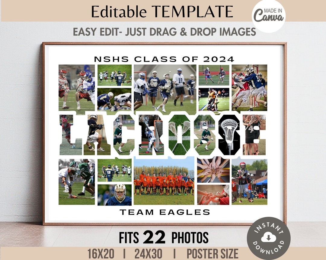 Editable 22-photo LACROSSE Word Collage Canva TEMPLATE Sports Team ...