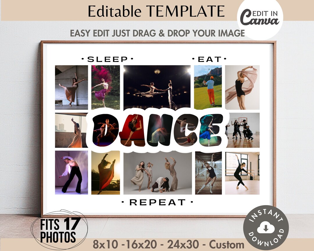 Editable DANCE Photo Collage Frame TEMPLATE, Custom Senior Night ...