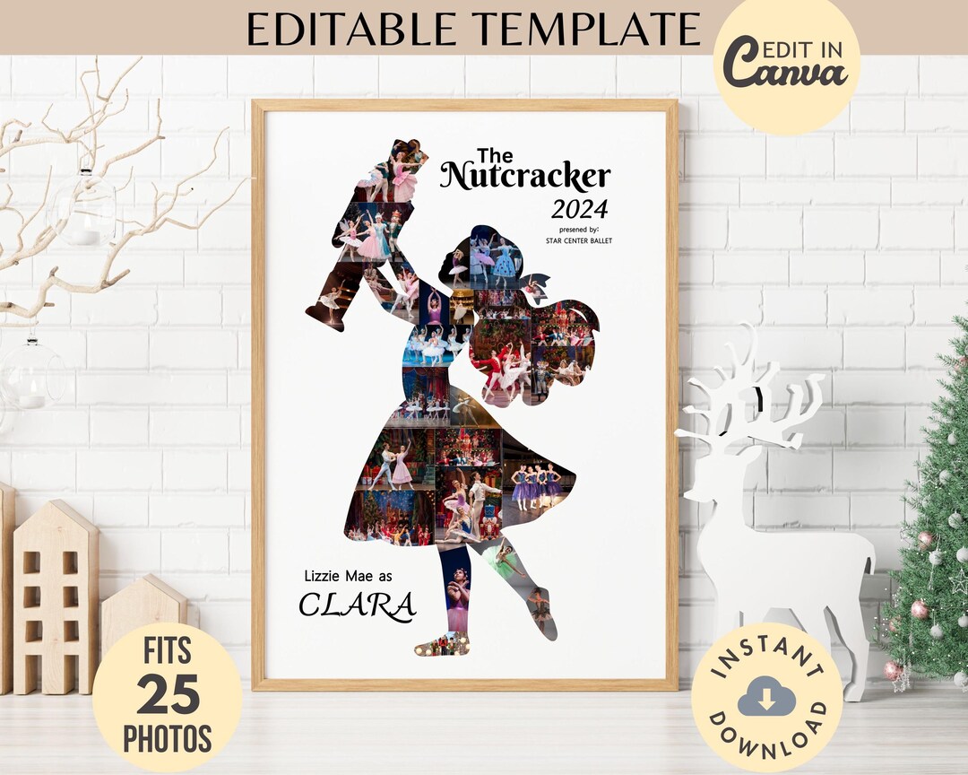 Editable Nutcracker Ballet CLARA Photo Collage Grid Frame TEMPLATE ...