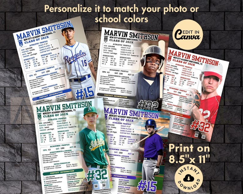 Any Sports Player Profile Sheet TEMPLATES Bundle Athlete Resume ...