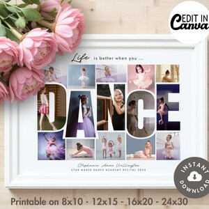 Editable DANCE Photo Collage Frame Canva TEMPLATE Custom Dancing ...