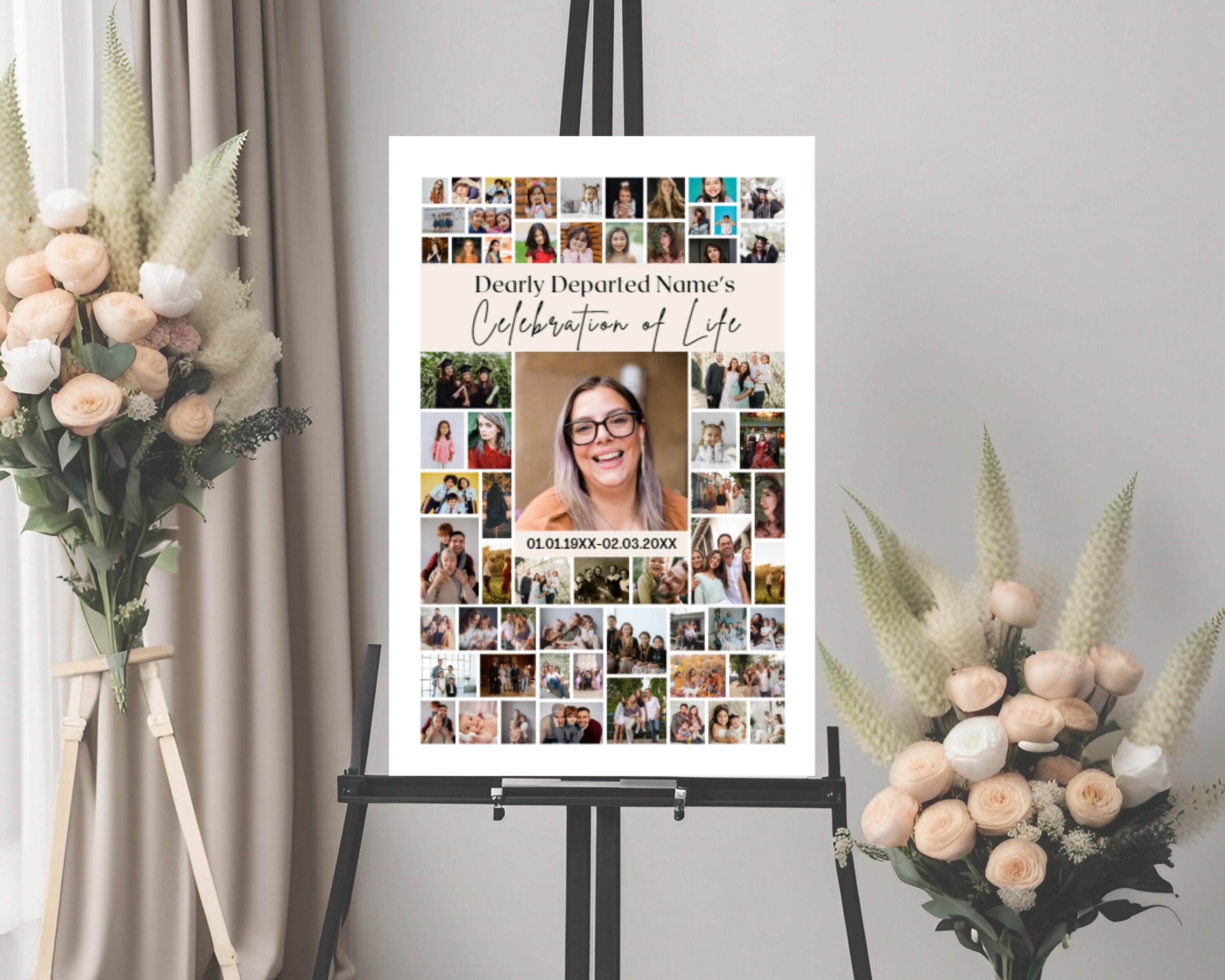 Editable Memorial Photo Collage Canva TEMPLATE, Printable 60-pic ...