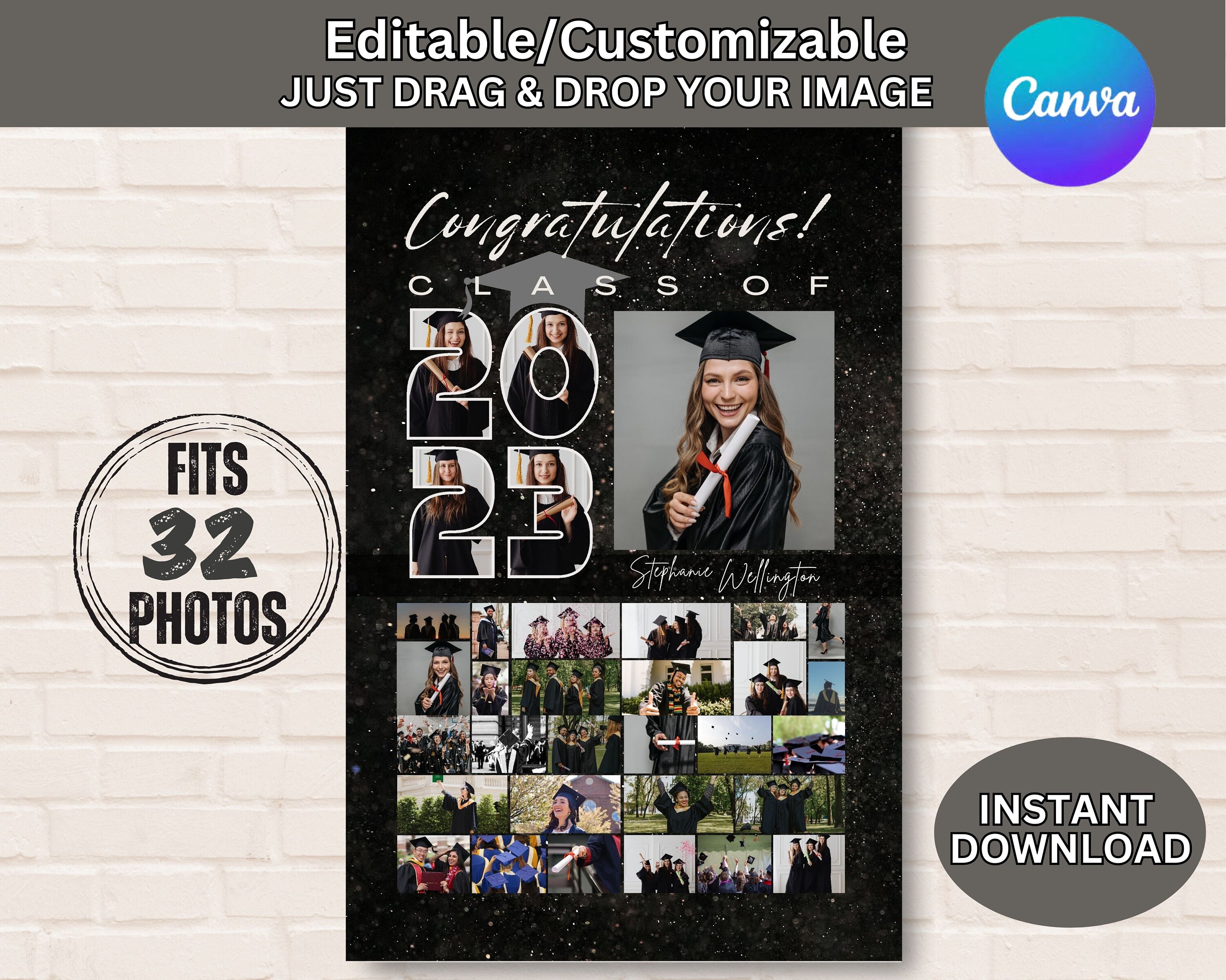 24x36 Graduation Photo Collage Poster Black White Party Wall Decoration ...