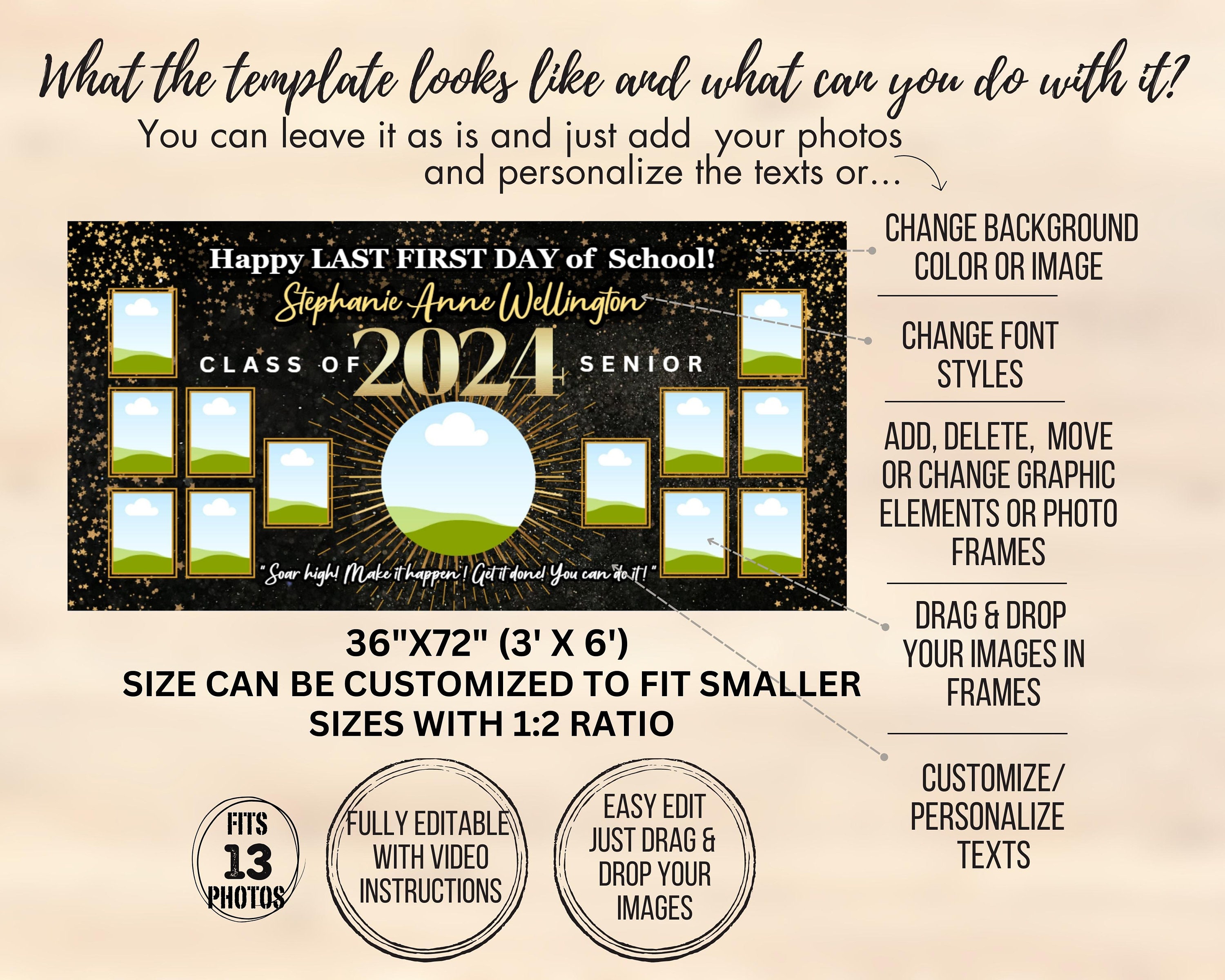 3'x6' Editable BANNER Photo Collage TEMPLATE Senior Class 2024 ...